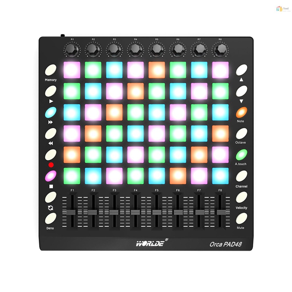 Worlde PAD48 แบบพกพา USB MIDI กลอง Pad Controller 48 RGB Backlit Pads 8 ...
