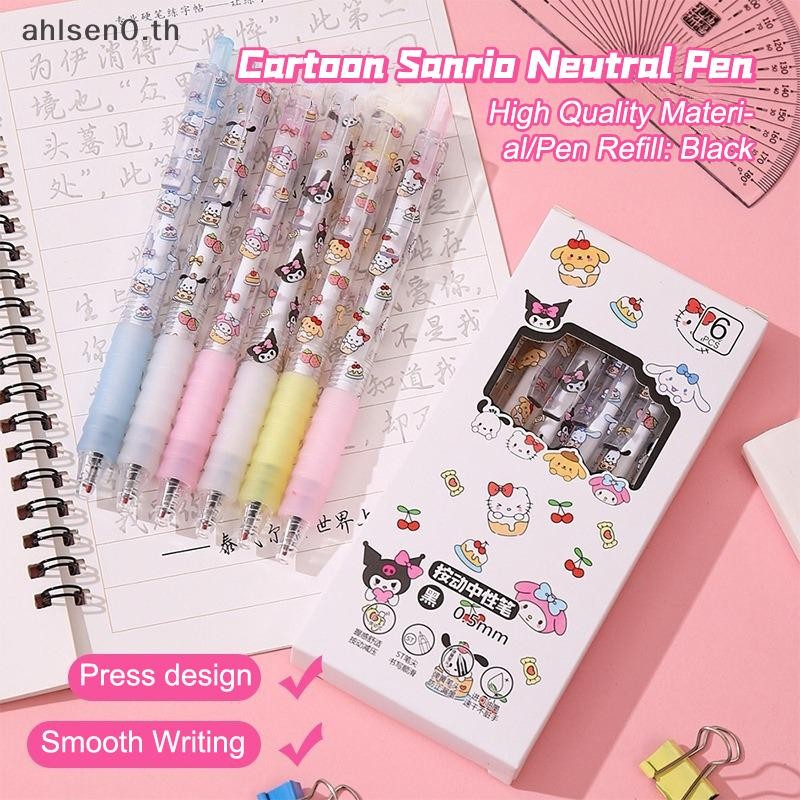 Ahlsen0 6 ชิ้นการ์ตูน Sanrio Wrig ปากกา Kawaii Kuromi Hello Kitty แห้งเร็วเจลปากกากด Neutral ปาก ...