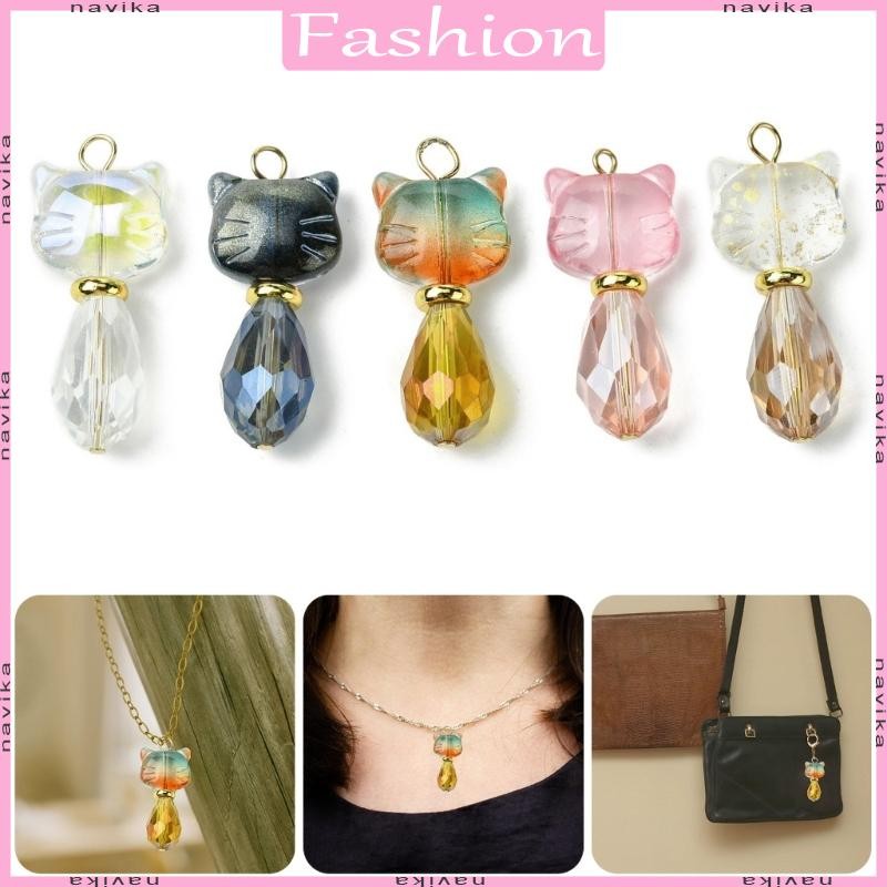 Nav 5 ชิ้น 8 ชิ้นแก้วแมวจี้ผสมสีสัตว์ Charm เครื่องประดับหัตถกรรม ...
