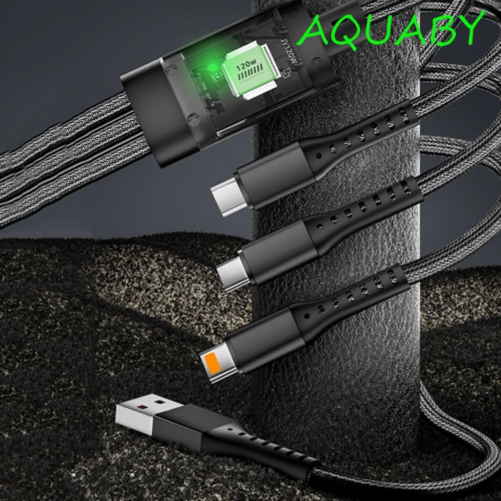สายชาร์จข้อมูลโทรศัพท์ AQUABY 3 in 1, Micro USB/ Type C/ พร้อมไฟสาย USB 3 in 1, สายดาต้าสายไฟ ...