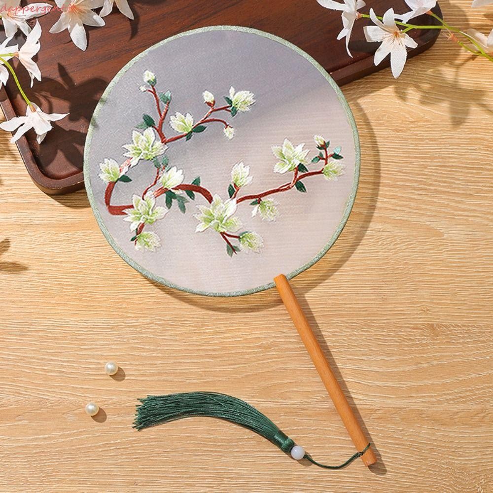DAPPERGENT พัดลมปักสไตล์จีน, พัดลมผ้าไหมลายดอกไม้แบบมือถือ, วินเทจโบราณโบราณพร้อมพู่จี้ต้วนพัดลม ...