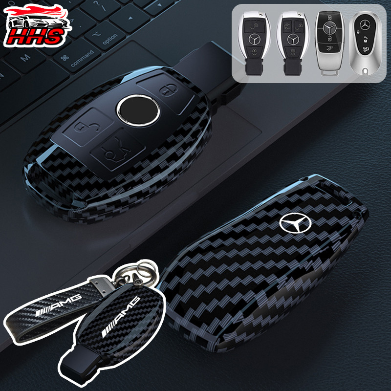 Mercedes Benz คาร์บอนไฟเบอร์รถ Key Case Protector Full Wrap รถ Remote ...