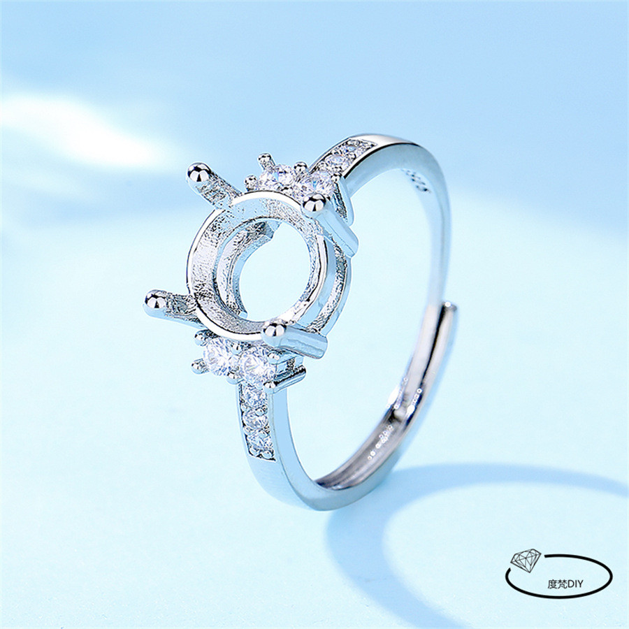 แหวนเปล่าแหวนผู้หญิงแบบปรับได้ชุบเงิน925 DIY การตั้งค่าแหวนสำหรับเพชรกลมหรือหยกฐานแหวนสากล ...