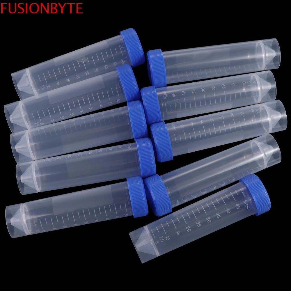FUSIONBYTE หลอดทดลองพลาสติก 50 มล. พร้อมสเกลอุปกรณ์ห้องปฏิบัติการซีลด้านล่างแบนฟรีฝาครอบยืนแพ็ค ...