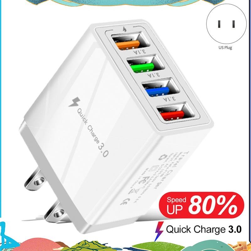 Super 4 USB Fast Charging Adapter,พร้อมไฟ LED Fast Charge Charger 5V3A ...