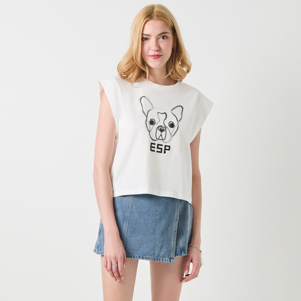 ESP เสื้อทีเชิ้ตแขนกุด เฟรนช์ชี่ ผู้หญิง สีขาว | Frenchie Sleeveless ...