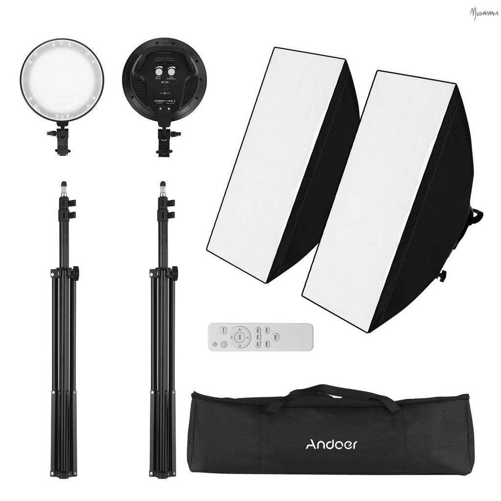 Andoer Professional Studio การถ่ายภาพ Softbox ชุดไฟ LED รวม 50*70 ซม. Softboxes * 2 + 45W B ชุด ...