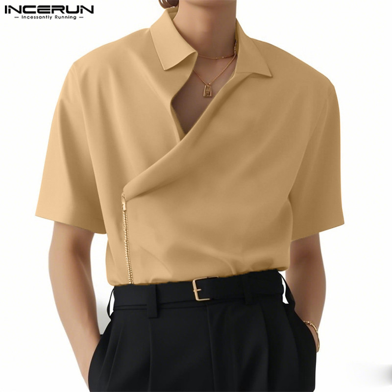 INCERUN ผู้ชายเกาหลี Advanced Lapel Zipper Slash Placket Design เสื้อ ...