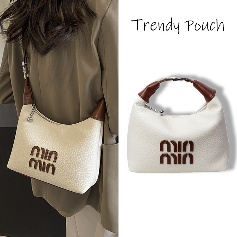 TRENDY POUCH สีตัดกัน กระเป๋าถือ ลายลิ้นจี่ สไตล์ต่างประเทศ อเนกประสงค์ ...