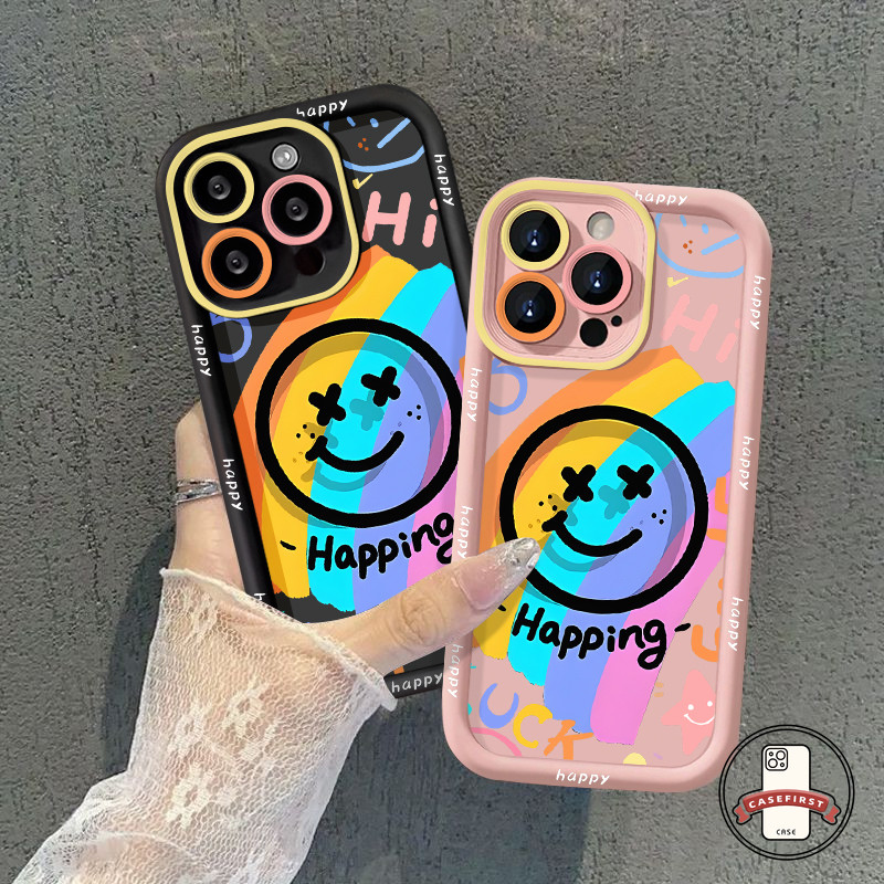 การ์ตูนสายรุ้งน่ารักยิ้มใบหน้าดูเดิลนุ่ม เคส Tecno Spark 20c 10 Pro Infinix Smart 7 8 6 5 Pro