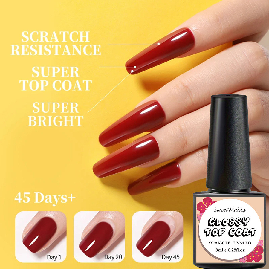 8ml Gel Top Coat Matte Base Coat Set, สีทาเล็บเจลไม่เช็ดเจลเบสและเสื้อ ...
