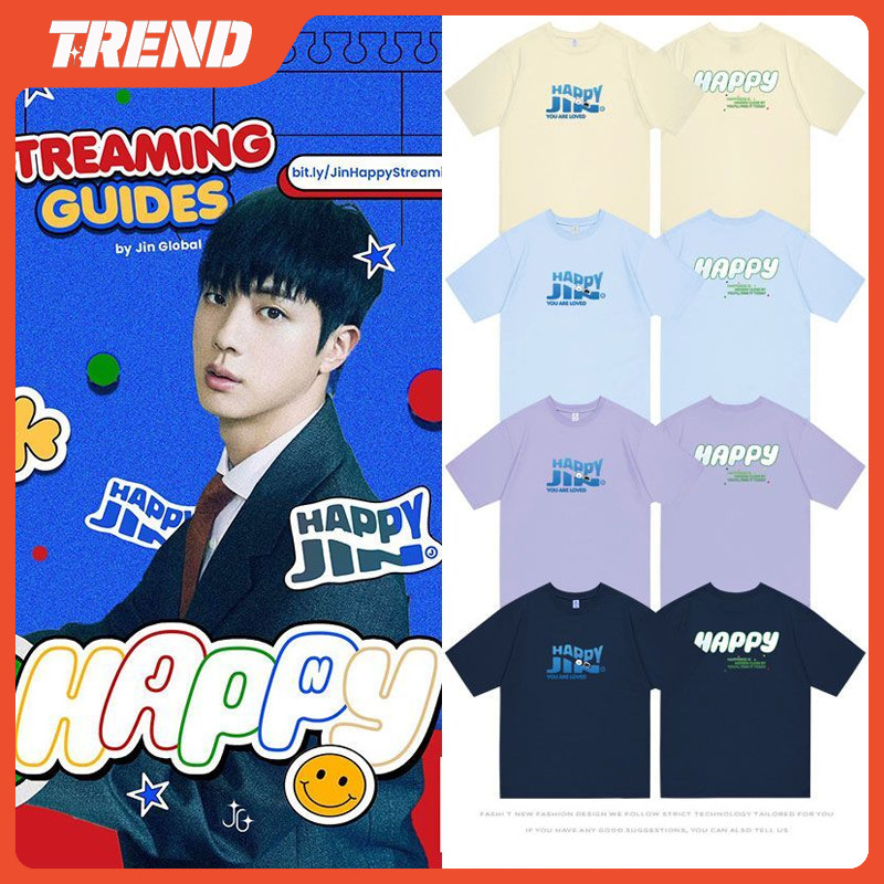 Kpop BANGTAN JIN HAPPY Merch ผ้าฝ้ายเสื้อยืด Plus ขนาดเกาหลีแฟชั่นหลวม ...
