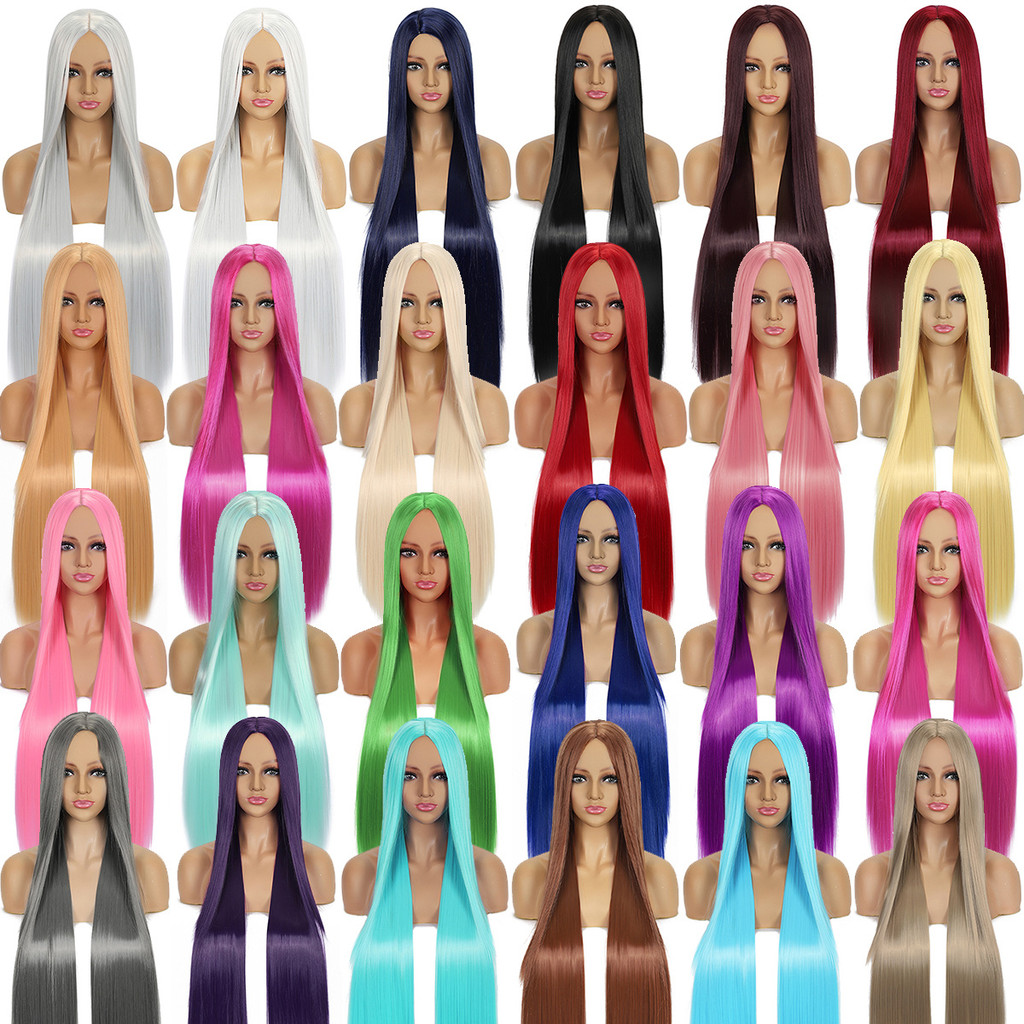 80cm / 100cm Universal Long Straight Centre Parting Hair Wig For Woman ...