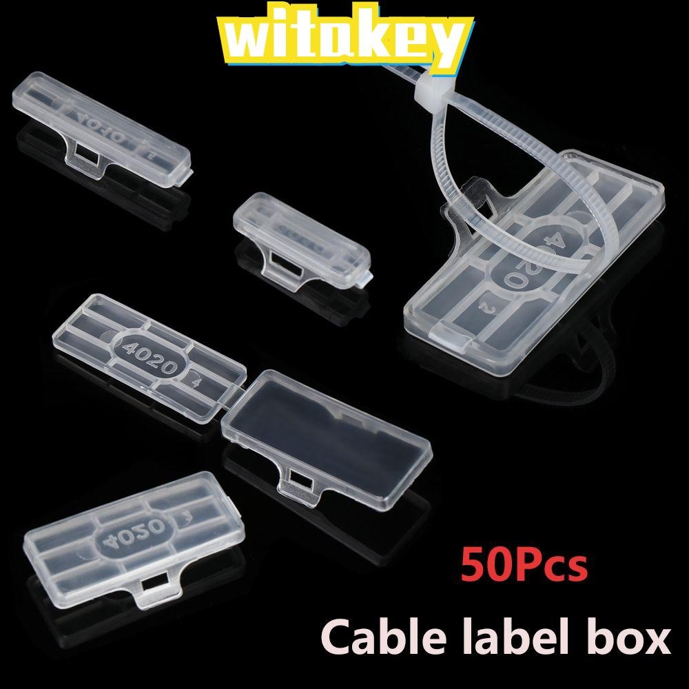 Witakey 50 ชิ้นฉลากสายเคเบิลผูกสายเคเบิลเครื่องมือเครื่องหมายแสดงป้ายลวดโปร่งใสกล่องแท็ก ...