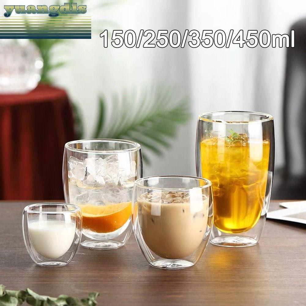 YUANG 150/250/350/450ml ถ้วยแก้วสองชั้น, Drinkware ถ้วยกาแฟโปร่งใสทนความร้อน, ของขวัญถ้วยน้ํา ...