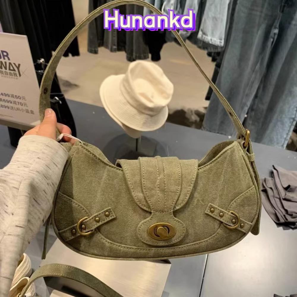 กระเป๋าถือผ้าแคนวาส HUNAN, Rivets American Street Style Shoulder Bag ...