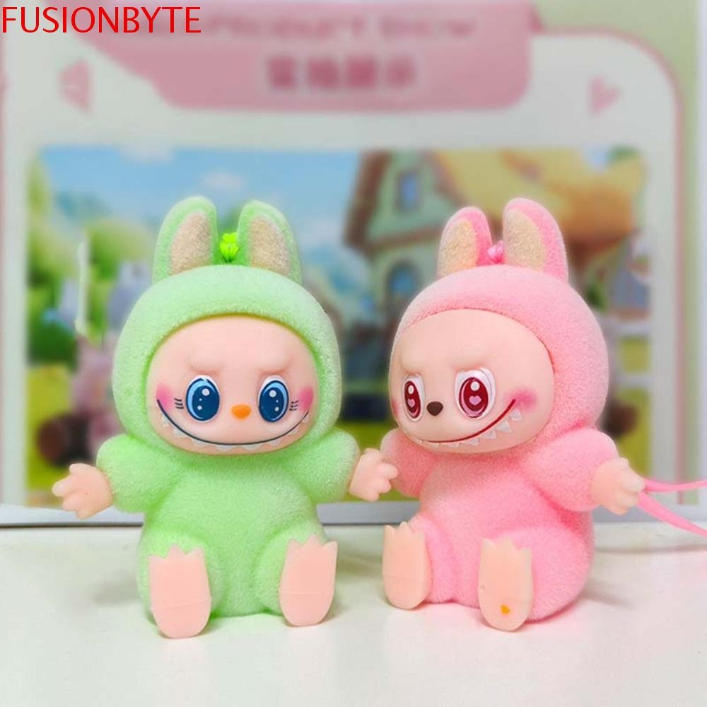 Fusionbyte Flocking Labubu พวงกุญแจ, การ์ตูนปุยตุ๊กตา PVC พวงกุญแจตุ๊กตาน่ารักนุ่มสบาย Mini มี ...