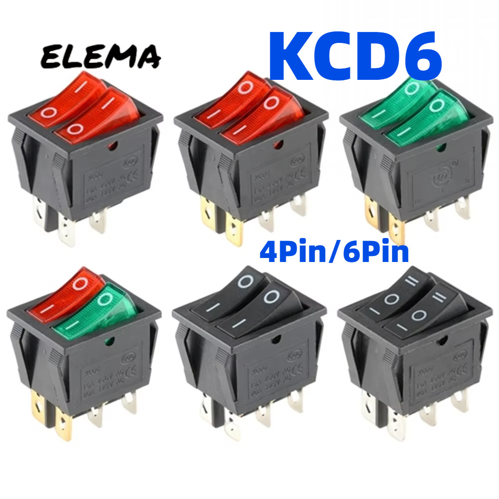 Kcd6 สวิตช์ไฟ 4Pin/6Pin 15A 250V 20A 125V สวิตช์ไฟคู่ Rocker Switch สี ...