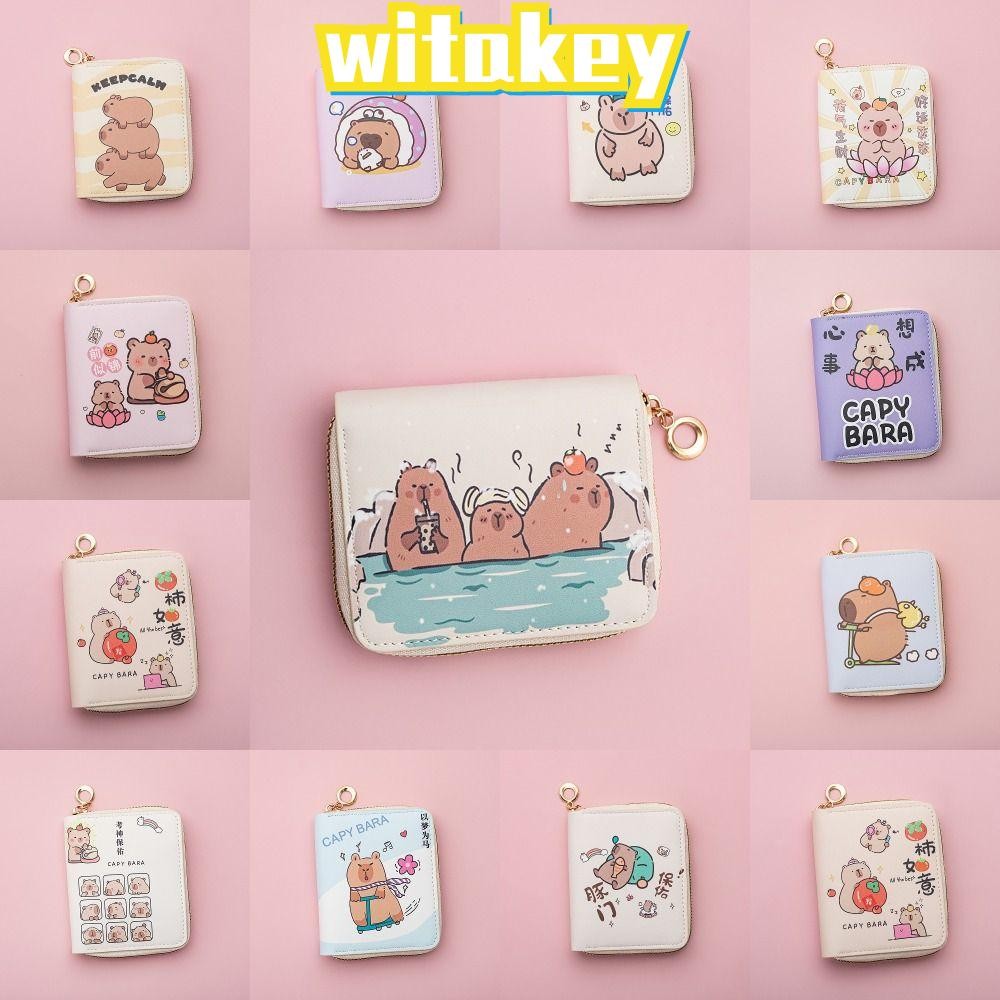 Witakey กระเป๋าใส่เหรียญเงิน, Capybara PU หนังบัตรเครดิต Holoder, Vintage INS สไตล์ซิปกระเป๋า ...