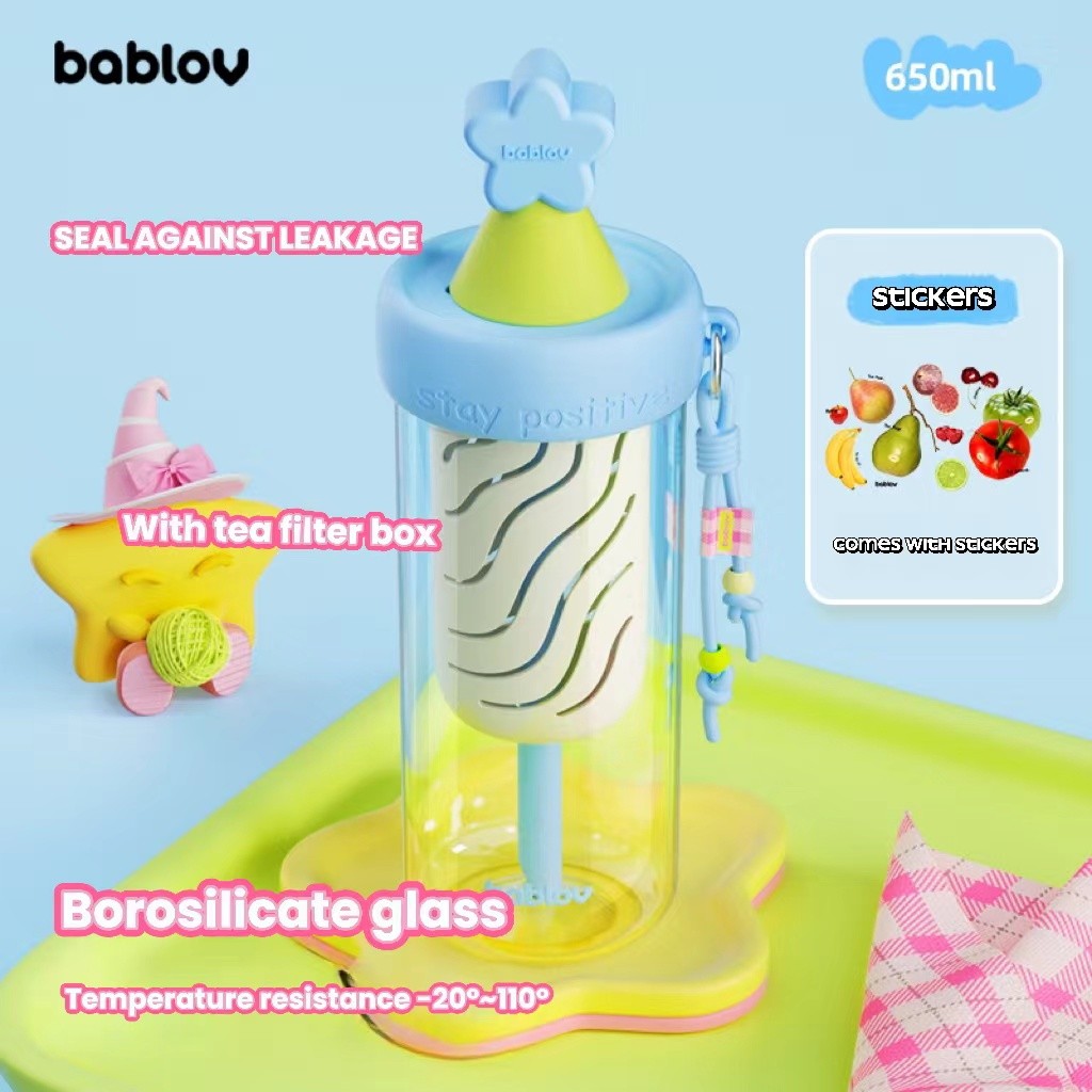 【LUCKY】BABLOV แก้วฟางถ้วยน้ําแบบพกพากล่องกรองชาทนอุณหภูมิสูงปิดผนึกรั่วซึม 650มล | Shopee Thailand