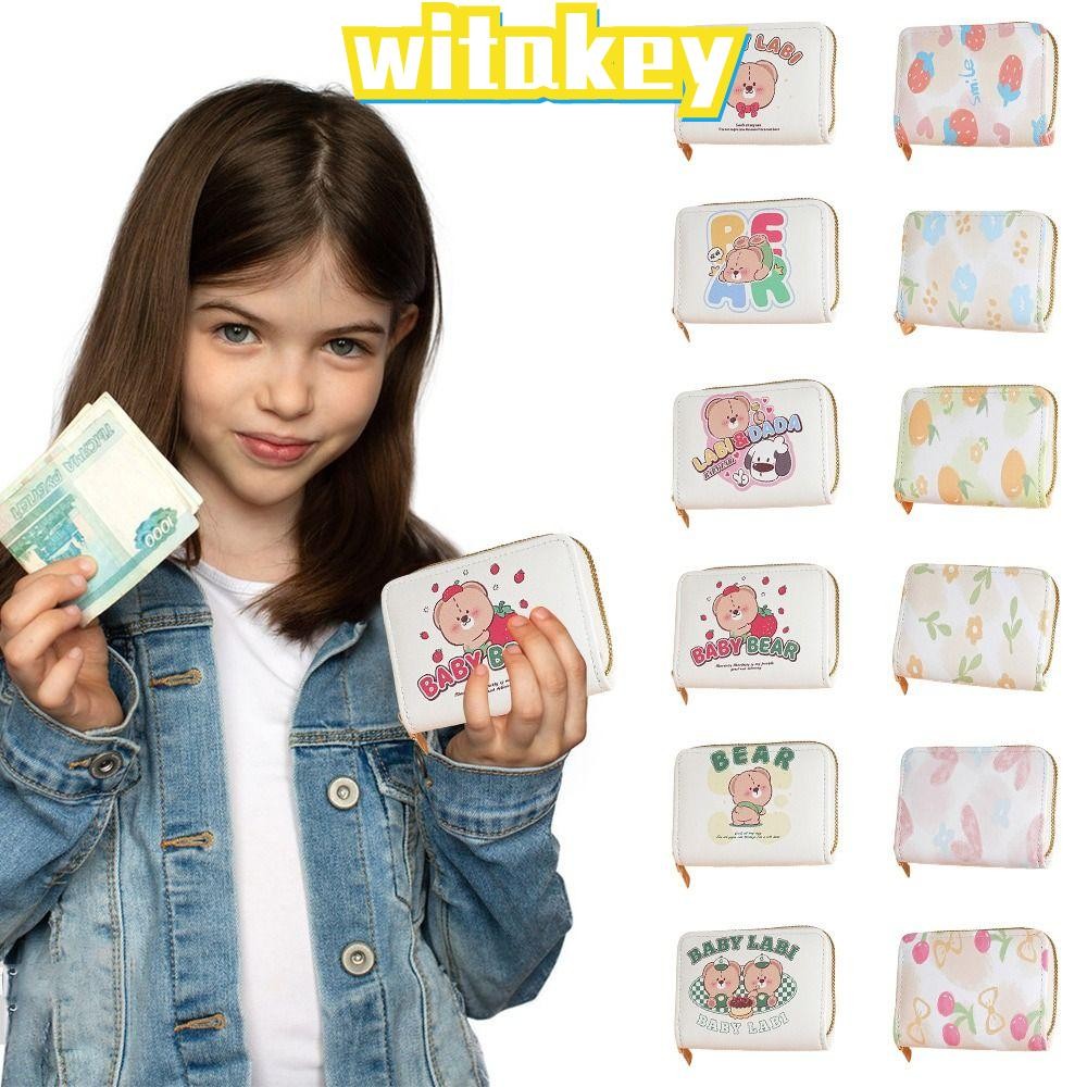 การ์ด WITAKEY , กระเป๋าหนัง PU ความจุขนาดใหญ่, ที่ใส่บัตร ID หลายช่องซิปการ์ตูน | Shopee Thailand