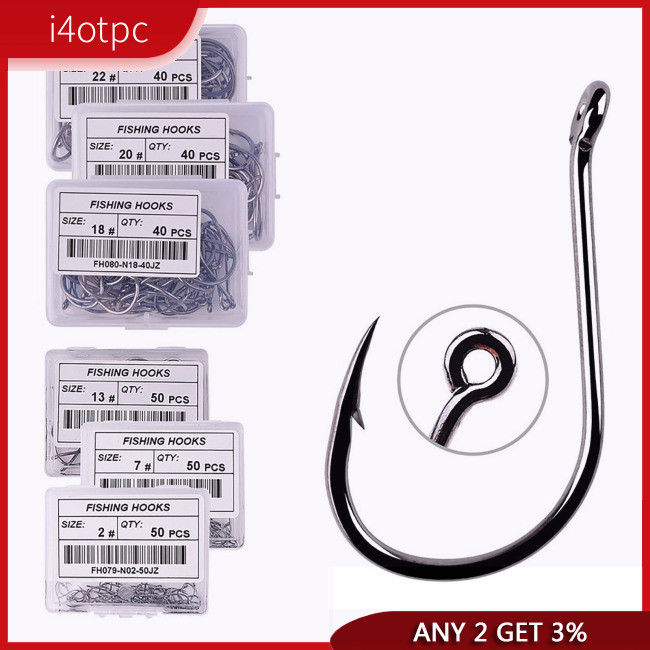 I4otpc 20 ชิ้น/50 ชิ้นวงกลมปลาคาร์พ Eyed ตกปลา Hook 2-22 # เหล็กคาร์บอนสูง Fishhook แหวนตกปลา ...