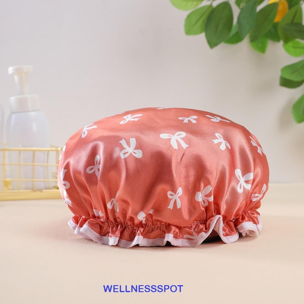 Wellnessspot หมวกอาบน้ําสองชั้น, หมวกอาบน้ํากันน้ําแบบใช้ซ้ําได้, ดีไซน์โบว์หรูหราหนาน่ารักหมวก ...