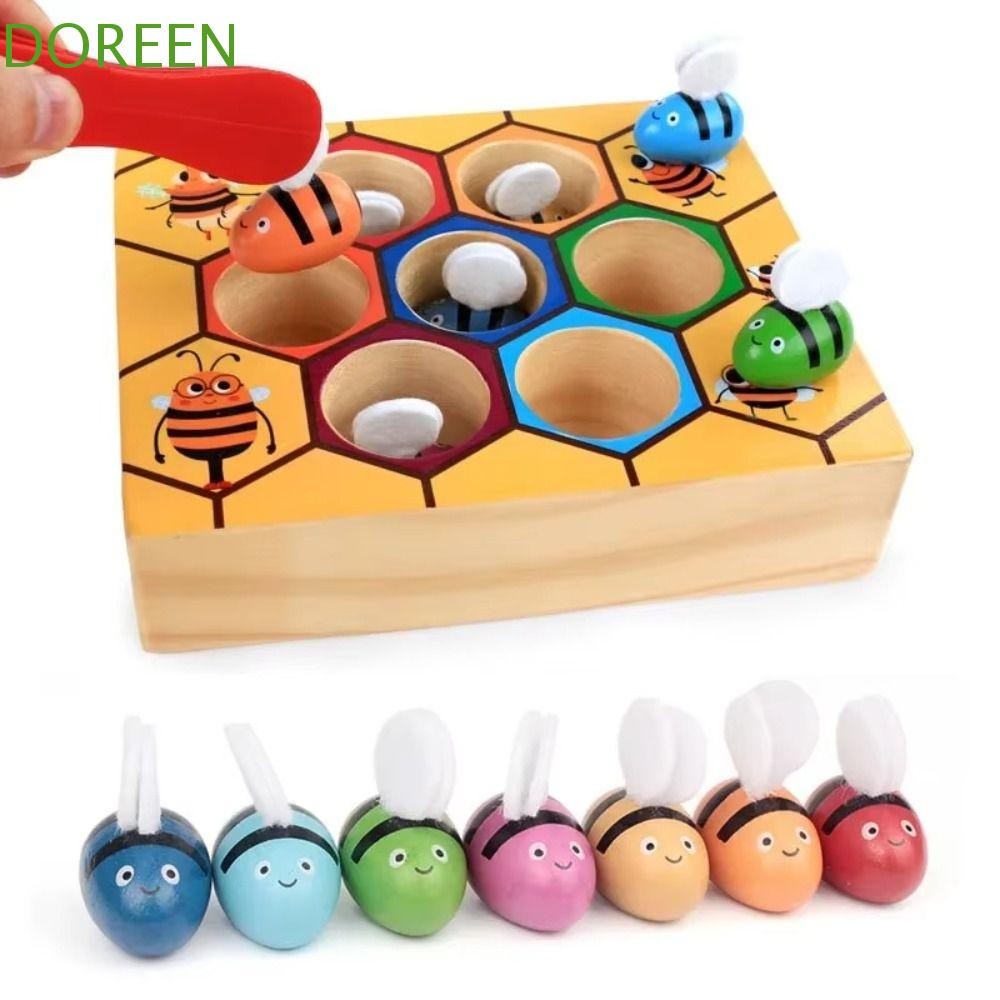 Doreen Early Education Beehive Game, คลิปลูกปัดจับคู่ไม้ Clamp Bee ...