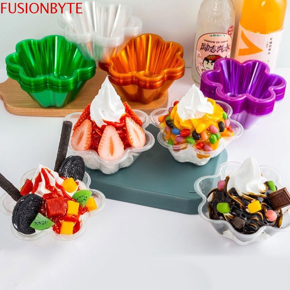 FUSIONBYTE 50 ชิ้นดอกไม้รูปซันเดย์ถ้วย,ทิ้ง 250 มล./300 มล.ชามไอศกรีม,ชามสลัดพลาสติกใสหนาขนมหวาน ...
