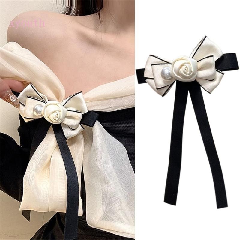 XY Vintage ริบบิ้น Bows Tie เข็มกลัดผู้หญิงและเด็กผู้หญิง Camellia ...