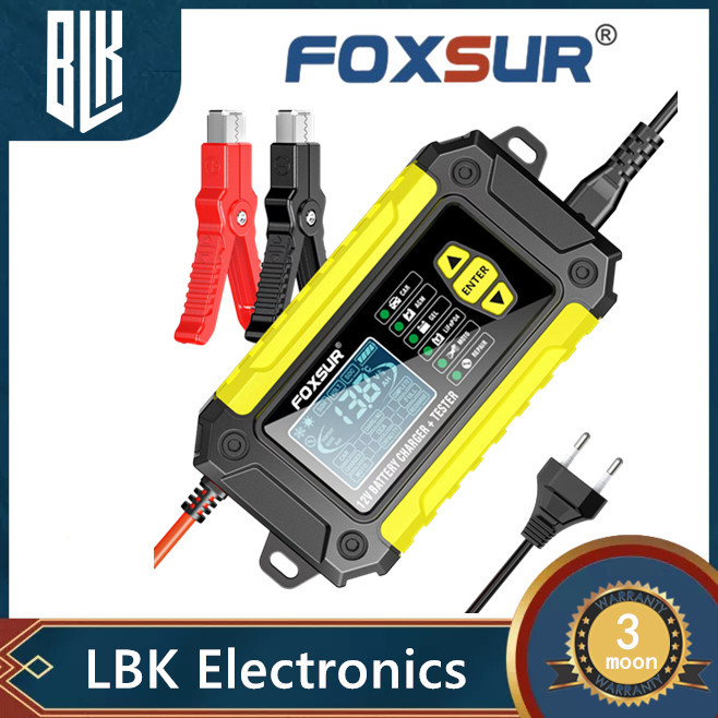FOXSUR FTC-1206 6a 12V AGM GEL Lead-Acid Charger เครื่องทดสอบจอแสดงผล LCD สําหรับรถยนต์รถ ...