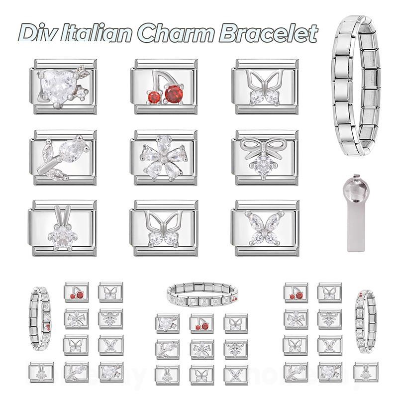 ใหม่แฟชั่น Sliver เพชรผีเสื้อหัวใจ Charm อิตาเลี่ยน Links Fit 9 มม. ...