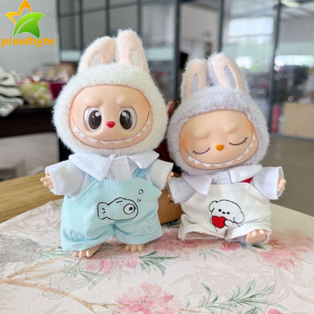 PIXELBYTE Labubu เสื้อผ้าตุ๊กตา, Puppy overalls และเสื้อชุด Handmade นั่ง Labubu Time ผ้า ...