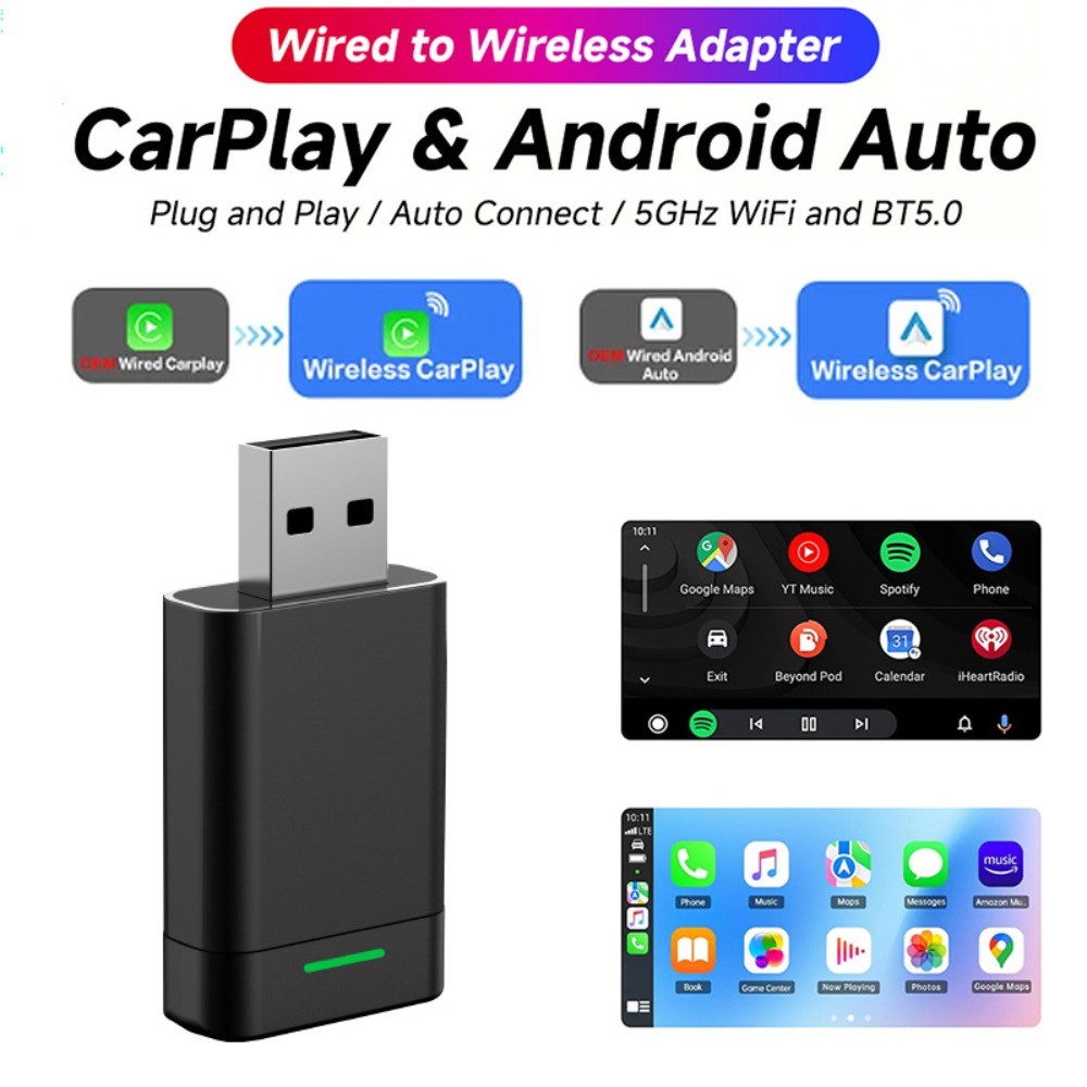 ใหม่ Wireless Carplay Android Car Adapter 2-In-1 แบบมีสายไร้สาย Mini ...