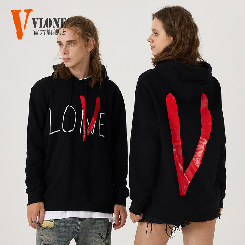 Vlone Hoodie Love พิมพ์ High Street หลวมผ้าฝ้าย Big V เสื้อกันหนาว ...