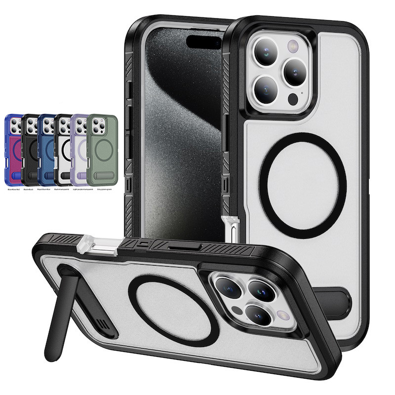 2 In 1 Magnetic Armorเคสโทรศัพท์พร้อมขาตั้งสําหรับiPhone 16 15 14 13 12 ...