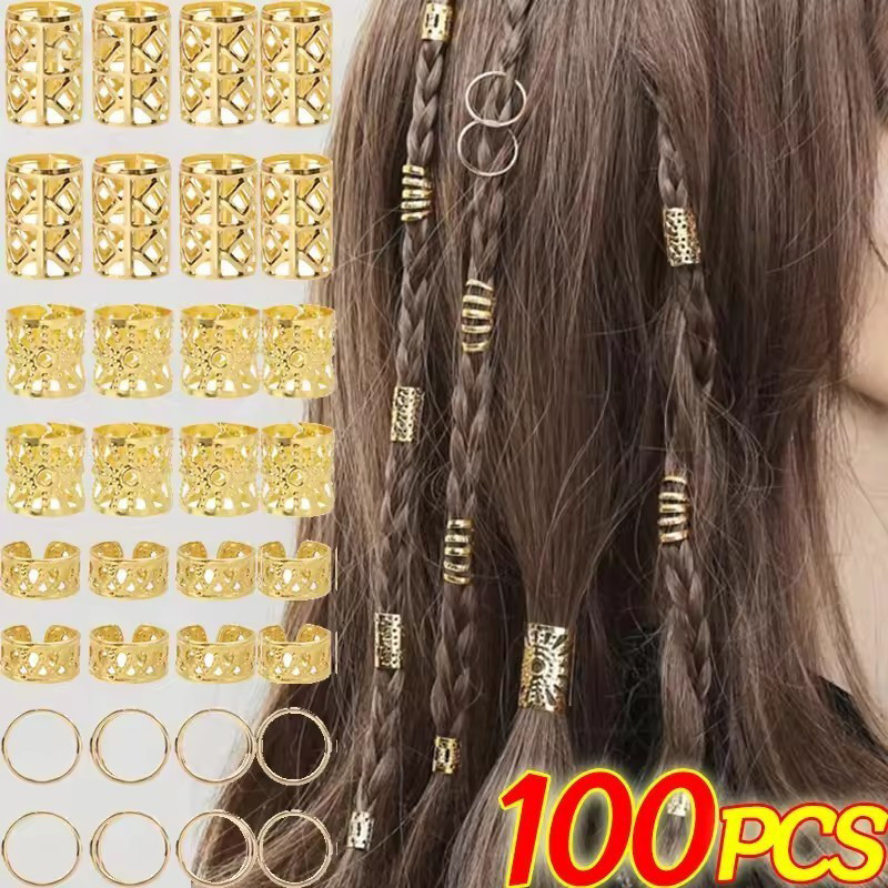Golden Silver Dreadlock Retro ลูกปัดผม Braid Dread คลิป Dreadlock Braids Cuff แหวนผู้หญิงอิน ...