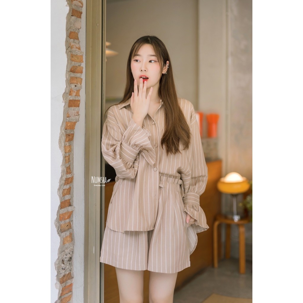 Numsha Brand เซ็ตเชิ้ตลายทาง+กางเกงขาสั้น / NB24042 | Shopee Thailand