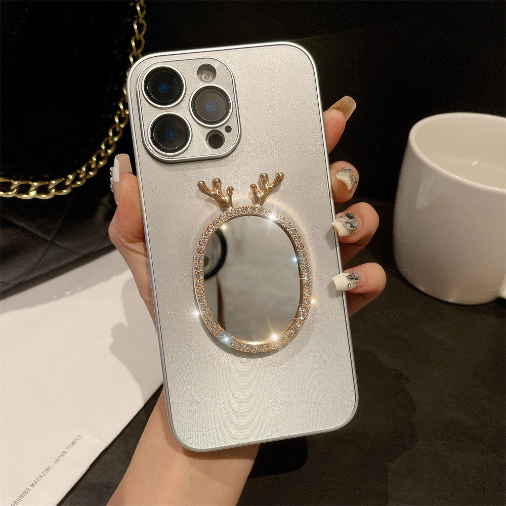 แฟลชเพชร Antlers กระจกเคสโทรศัพท์สําหรับ iPhone 11 12 13 14 15 16 pro ...