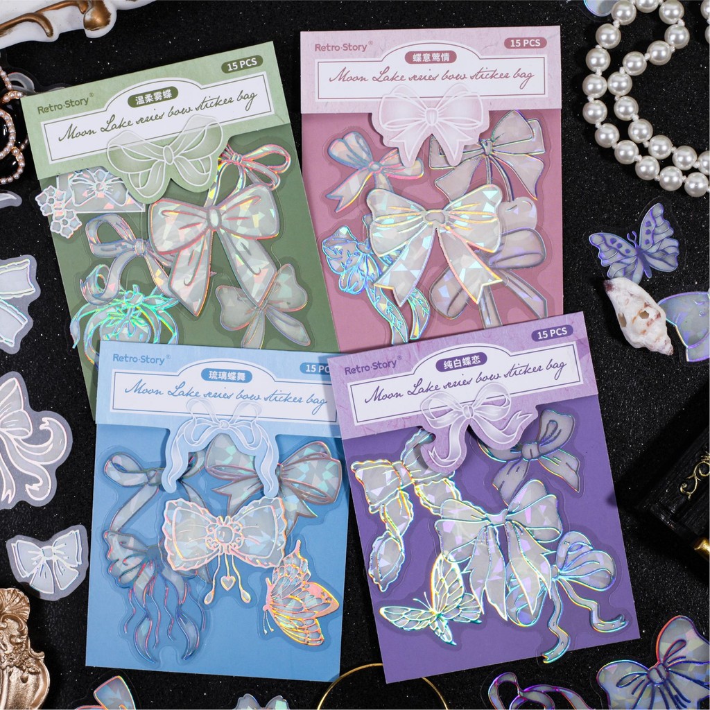 ไดลี่|15 แผ่นลงใน Moon Lake PET Sticker Pack Laser Bow Sticker Handbook ...