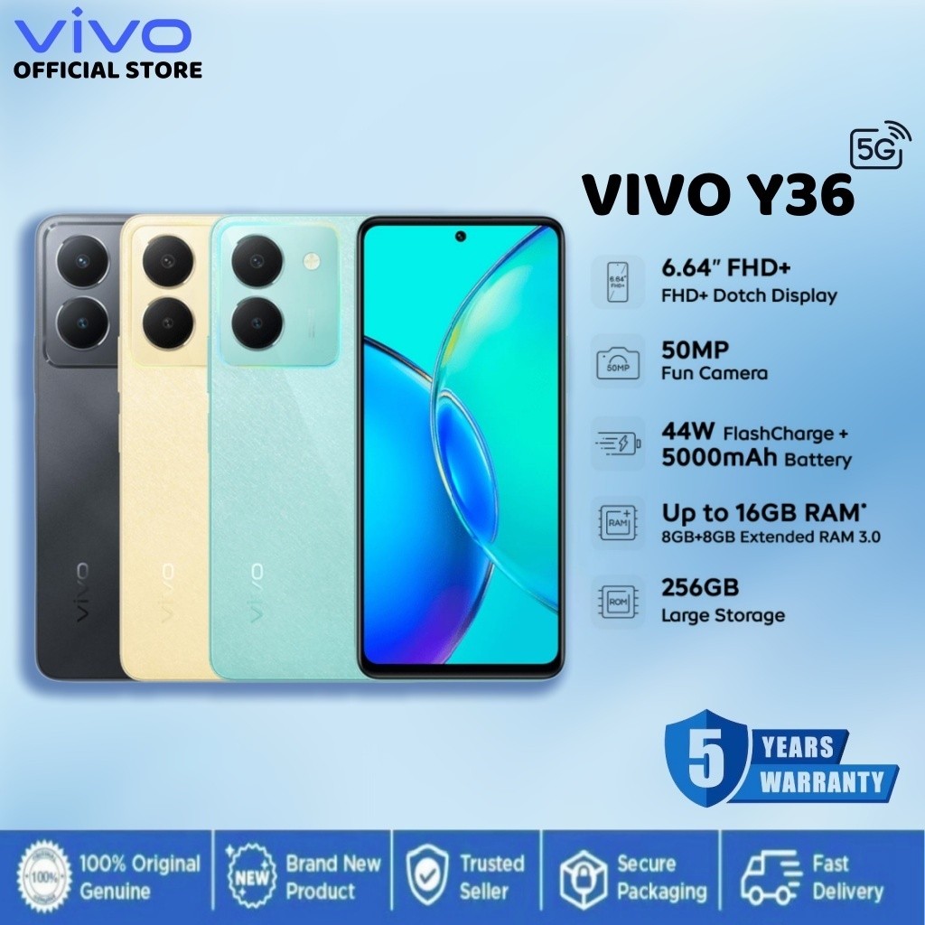 VIVO Y36 cellphone 256GB VIVO โทรศัพท์มือถือ 44W fast charge โทรศัพท์มือถือ snapdragon chip ...