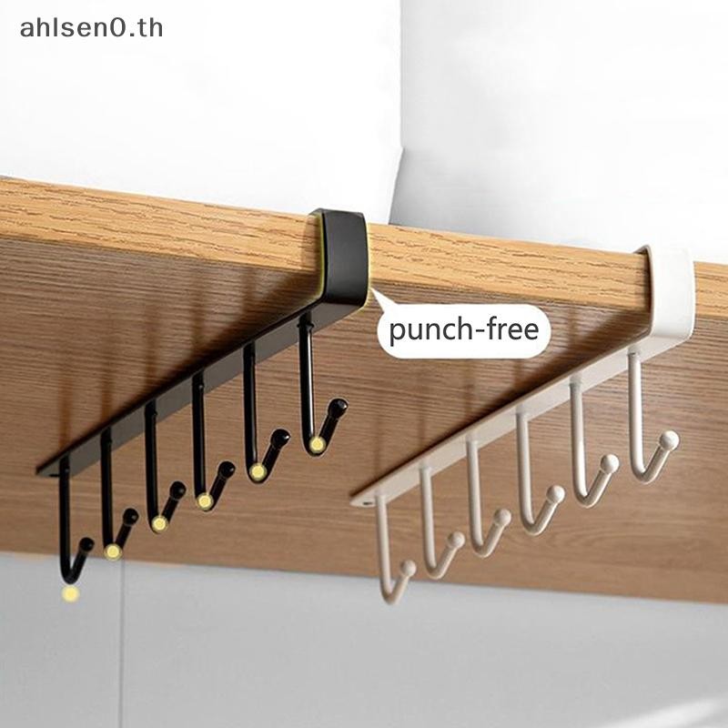 Ahlsen0 เหล็ก 6 Hook Storage ชั้นวางตู้เสื้อผ้าตู้ Pp ภายใต้ชั้นวางถ้วยแก้วแขวนห้องน้ําห้องครัว ...
