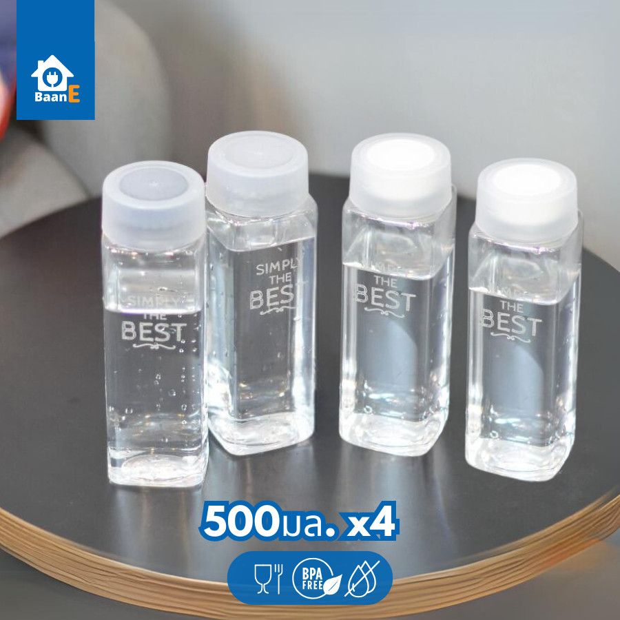 BaanE กระบอกน้ำพลาสติก ความจุ 500 มล. แพ็คละ 4 ชิ้น ฟู้ดเกรด BPA Free ...