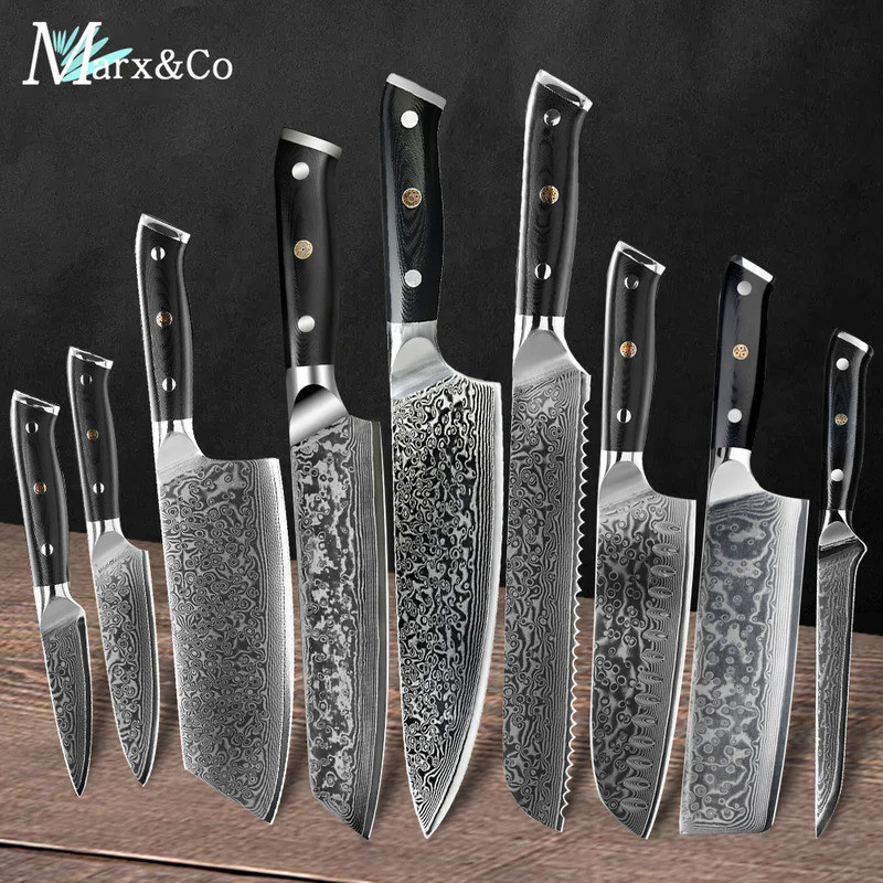 Damascus Knives Kitchen Knives Set VG10 67 Layer Stainless Steel Chef ...