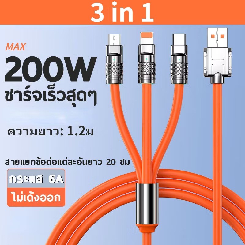ZJ HOME สายชาร์จเร็ว 3 IN 1 รองรับหลายระบบ สูงสุด 120W สายยาว 1.2 Type C โอนถ่ายข้อมูลได้ ...