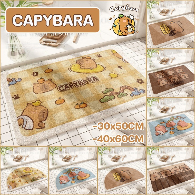 COD CAPYBARA พรมปูพื้นแคชเมียร์เลียนแบบ พรมกันลื่น 30x50/40x60cm รูปแบบ น่ารัก แห้งเร็ว พรม ...