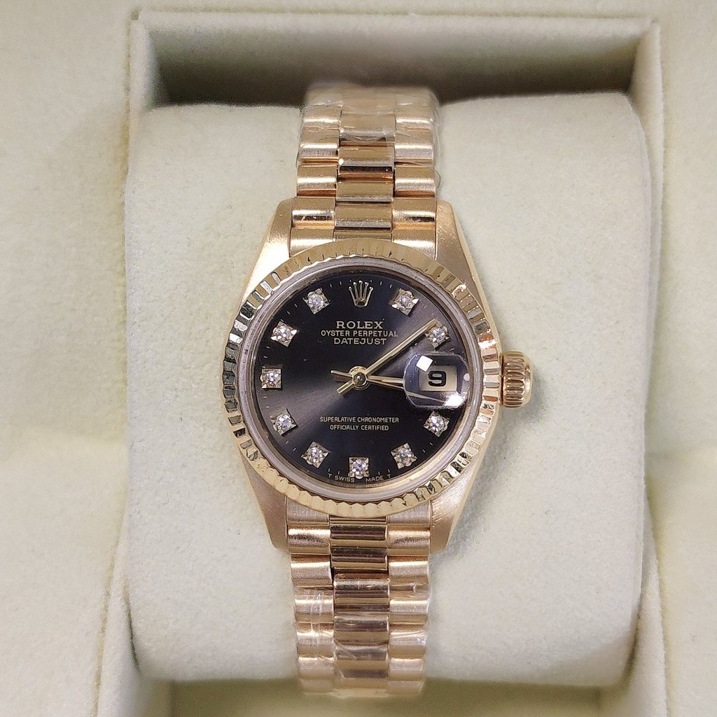 Rolexx เสื้อผ้าผู้หญิง Log Type Series 18k Gold Diamond นาฬิกากลไก ...