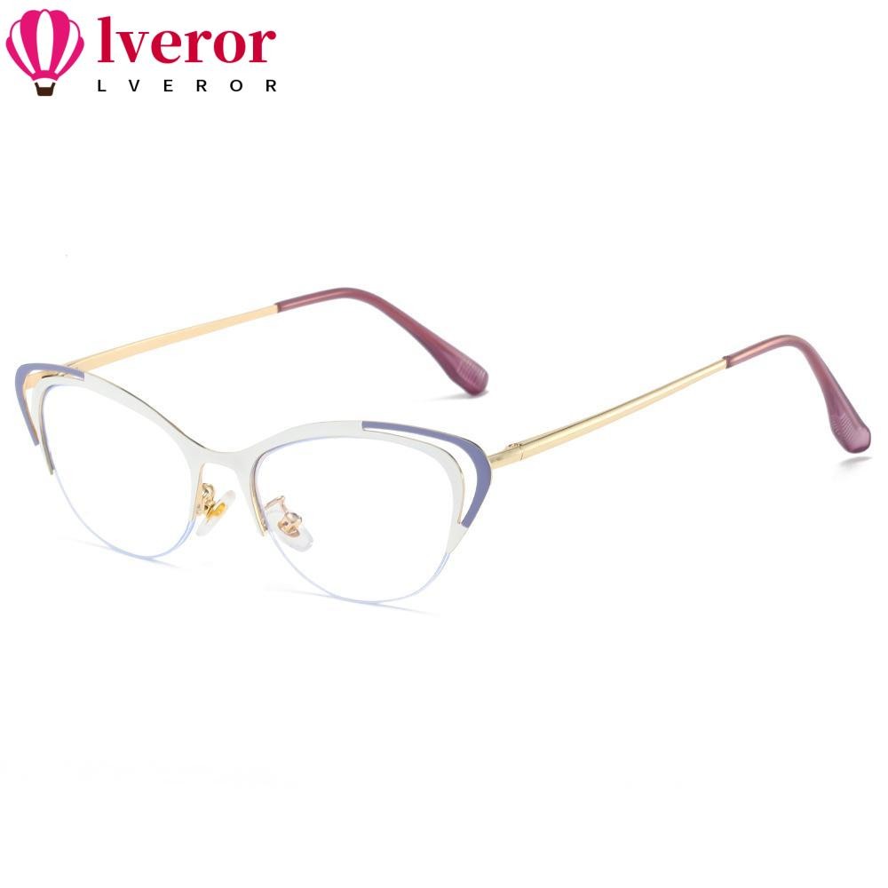 กรอบแว่นตา LVEROR, แว่นตาป้องกันแสงสีฟ้าโลหะสองสี, แว่นตาธรรมดา Cat-Eye กลวงศิลปะ | Shopee Thailand