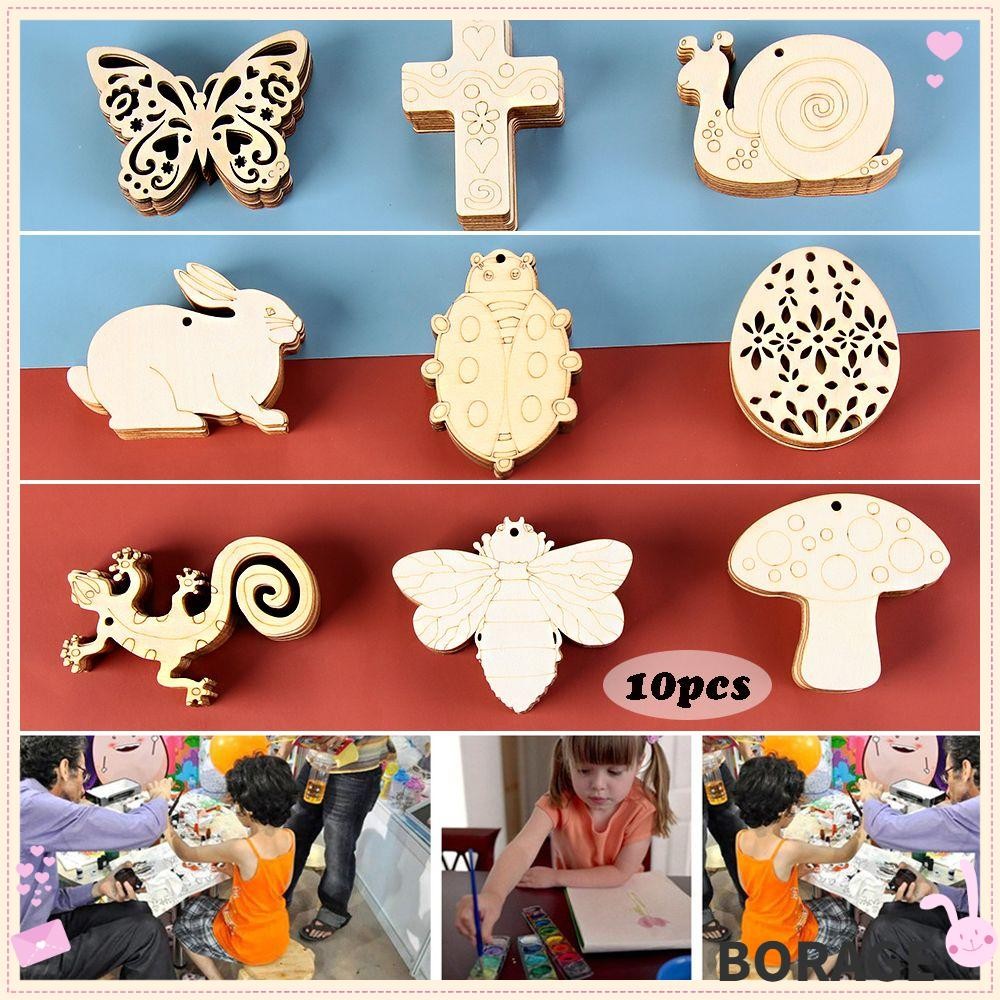 BORAG 10 ชิ้นแขวนเครื่องประดับ DIY กระต่ายธรรมชาติไม้ Handcraft ไข่อีสเตอร์ | Shopee Thailand
