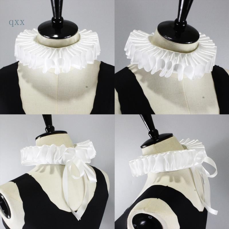 Ch *READY STOCK ผู้หญิงโรแมนติกริบบิ้น Ruffled ปกปลอม Victorian Renaissance คอ Ruff สีขาวซาติน ...
